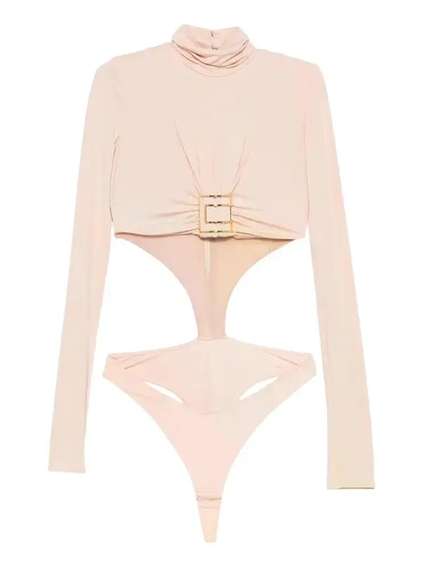 Elisabetta Franchi Long Sleeve Cut-out Bodysuit With Logo Plaque - Pink