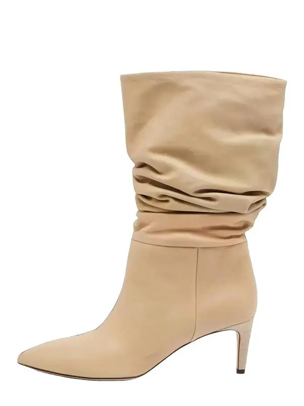 Paris Texas Slouchy Leather Mid-calf Kitten Heel Boots - Neutrals