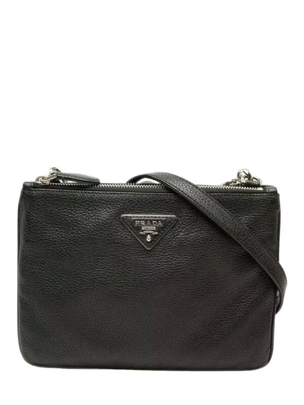 Prada Vitello Phenix Double Zip Crossbody Bag - Black