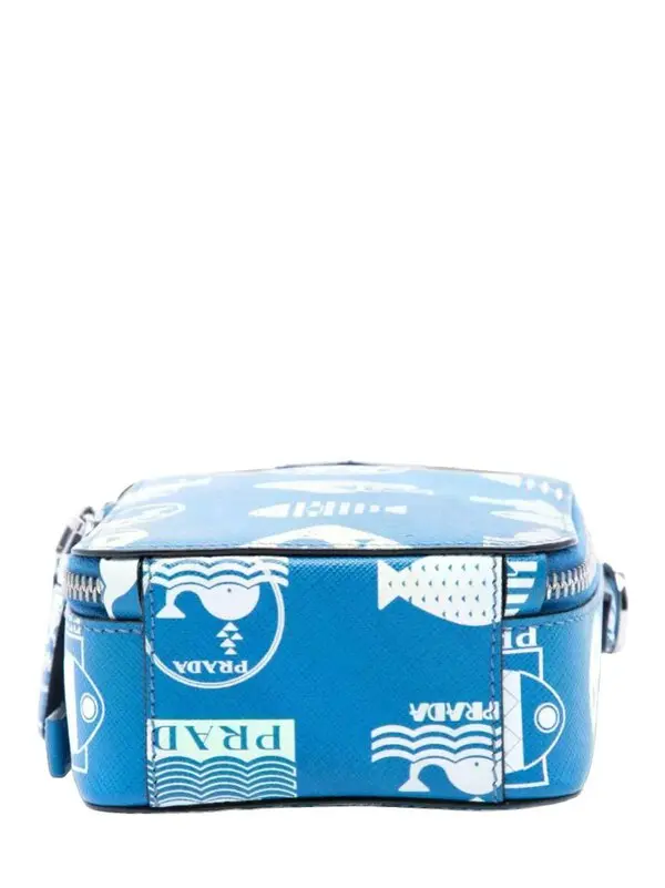 Prada Saffiano Leather Printed Vertical Crossbody Satchel - Blue