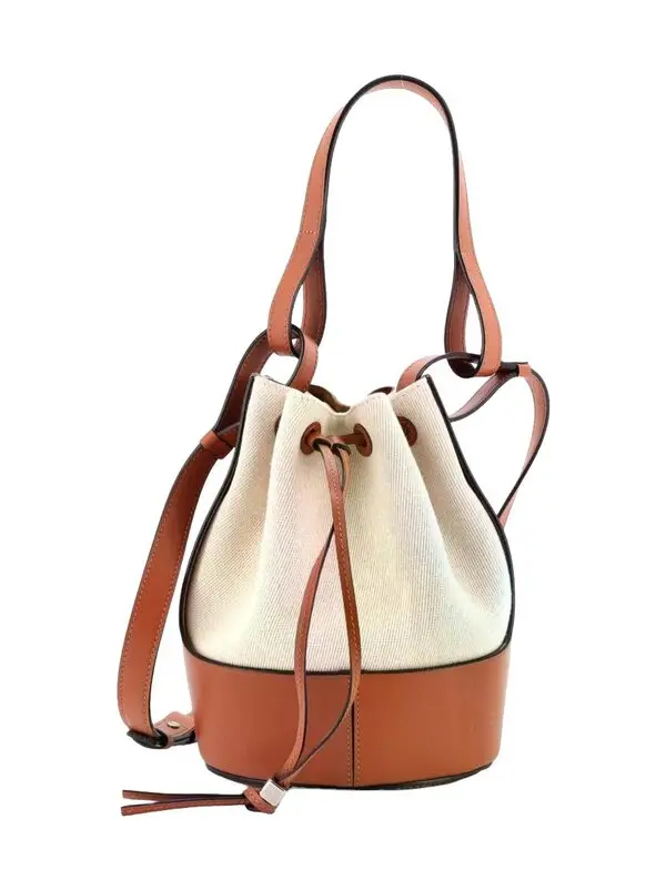 Loewe Balloon Canvas And Leather Medium Bucket Bag - Brown