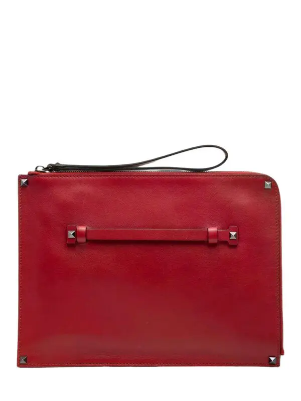 Valentino Garavani Leather Rockstud Clutch - Red