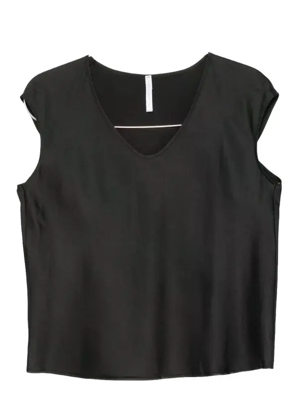 Imperial V-neck Sleeveless Blouse - Black