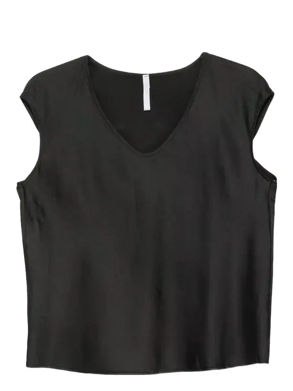 Imperial V-neck Sleeveless Blouse - Black