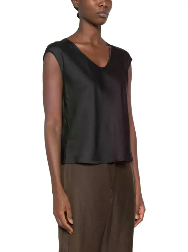 Imperial V-neck Sleeveless Blouse - Black
