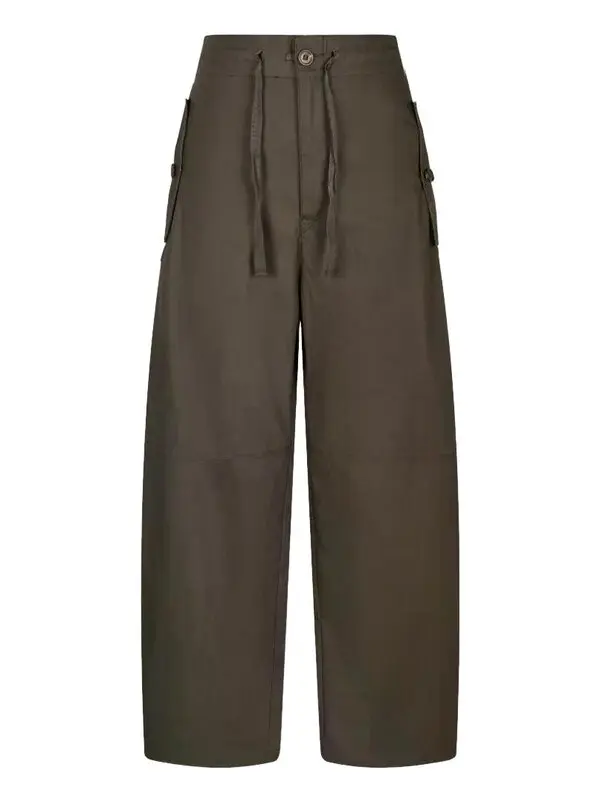 LESS Cotton Barrel-leg Pants - Brown