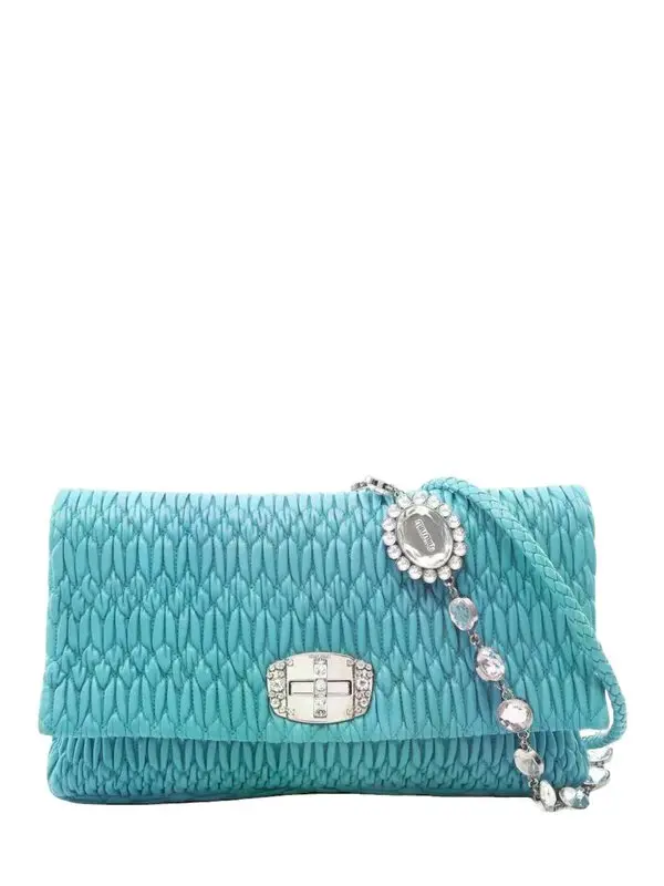Miu Miu Matelassé Nappa Crystal Chain Satchel - Blue