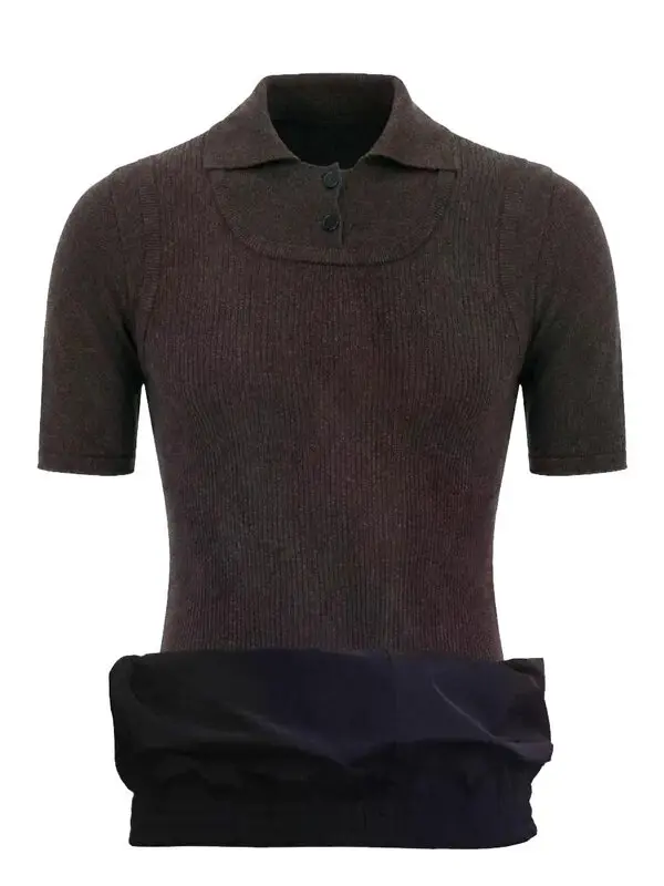 ALAINPAUL Ribbed-knit Short-sleeve Polo Shirt - Brown