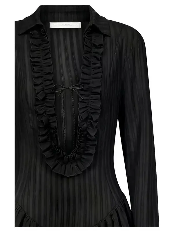 LUDOVIC DE SAINT SERNIN Ruffled Striped Mini Dress - Black