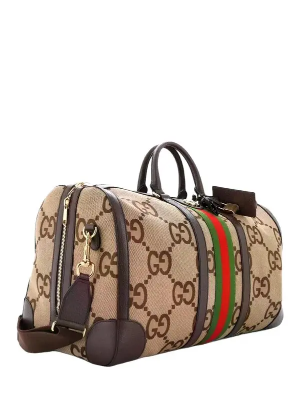 Gucci Savoy Web Convertible Duffle Bag Jumbo Gg Canvas Large Travel Bag - Brown