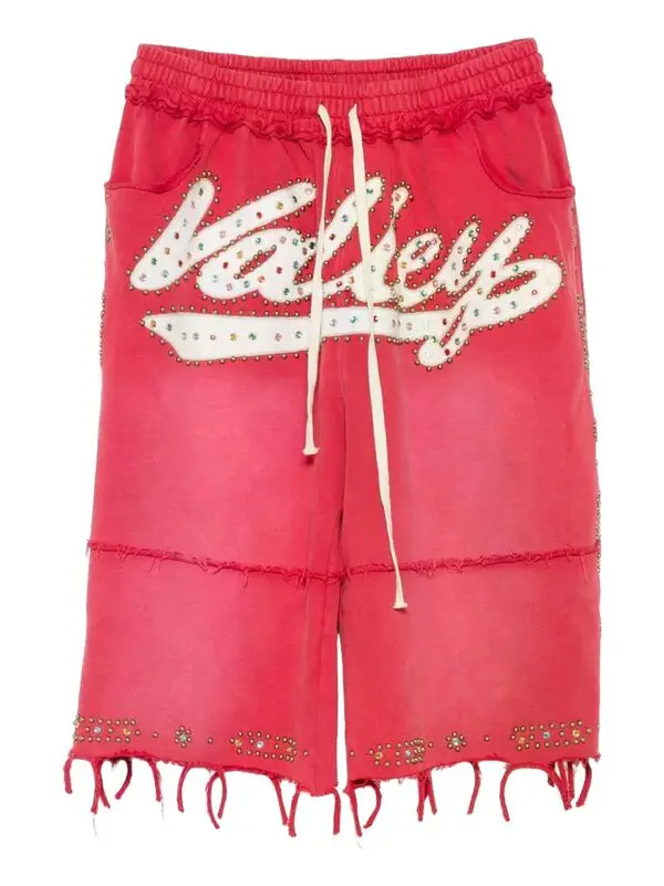 VALE FOREVER Stud-embellished Frayed Shorts - Red