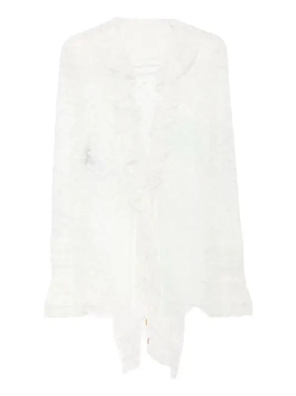 Alberta Ferretti Ruffled Lace-trimmed Blouse - White