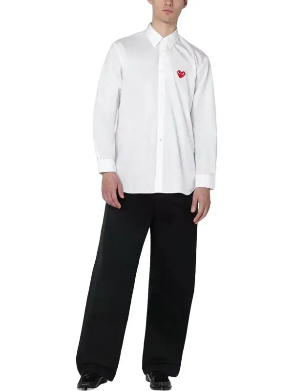 Comme Des Garçons Heart-patch Long-sleeve Shirt - White