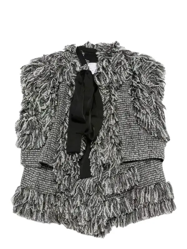 Sacai Sleeveless Tiered Fringe Jacket - Grey