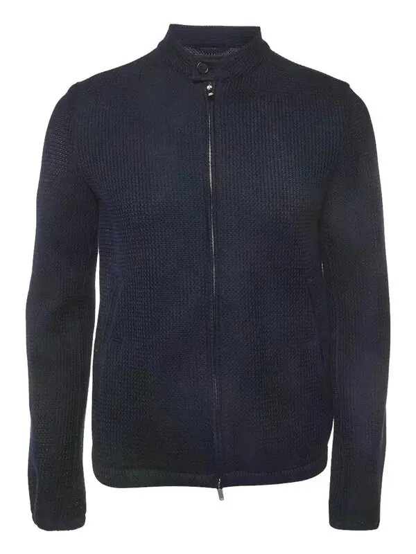 Emporio Armani Textured Knit Zip-up Jacket - Blue