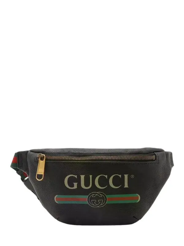 Gucci Small Grained Calfskin Web Logo Belt Bag - Black