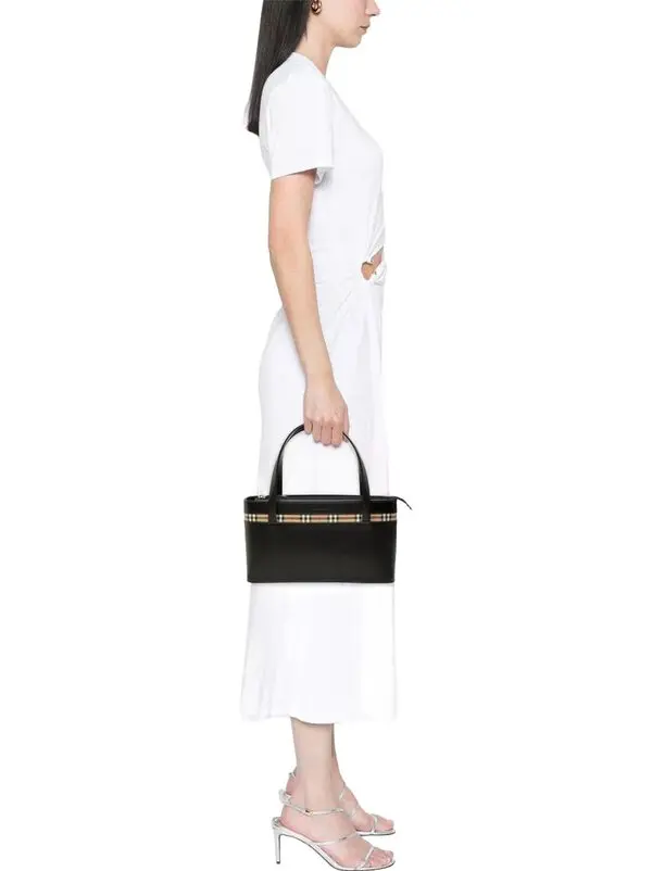 Burberry House Check Trimmed Leather Handbag - Black