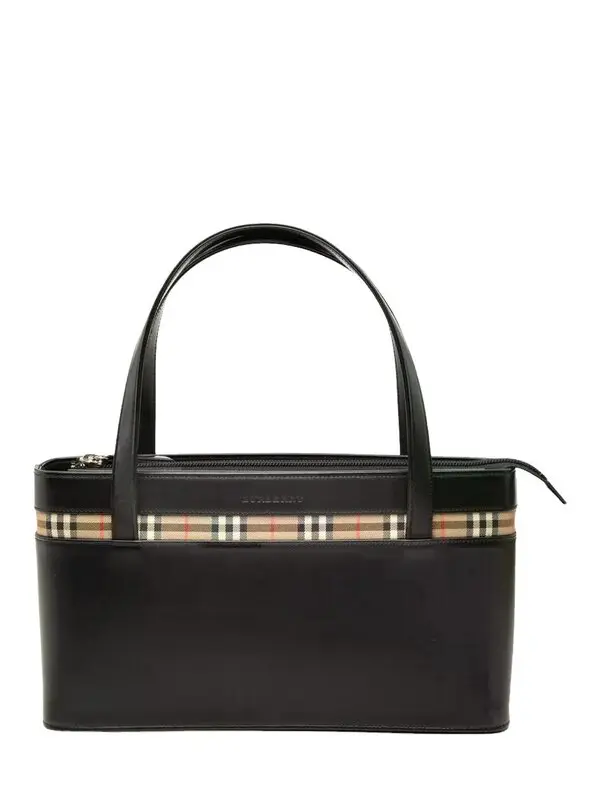 Burberry 2000-2017 House Check Canvas Trimmed Leather Handbag - Black