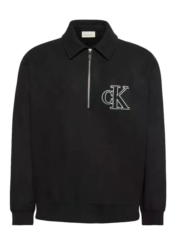 Calvin Klein Embroidered Half-zip Rib-knit Sweater - Black