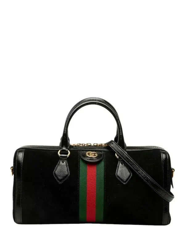 Gucci Ophidia Suede Web Top Handle Bag - Black