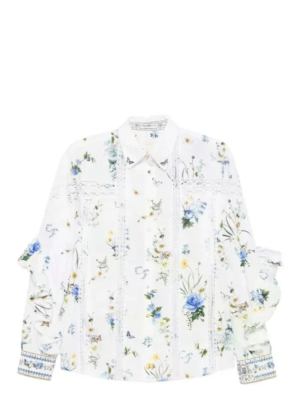 Camilla Floral Print Ruffled Shirt - White