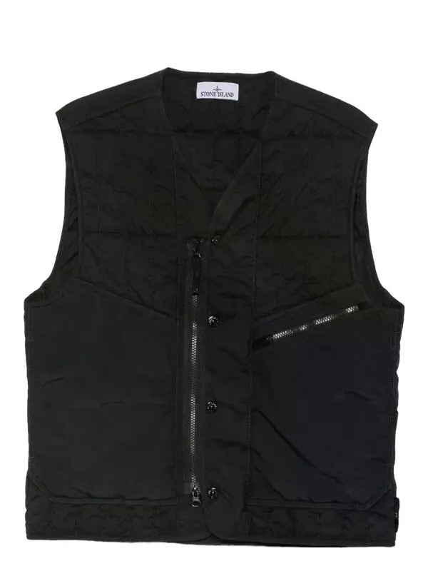 Stone Island Quilted Zip-up Vest - Black
