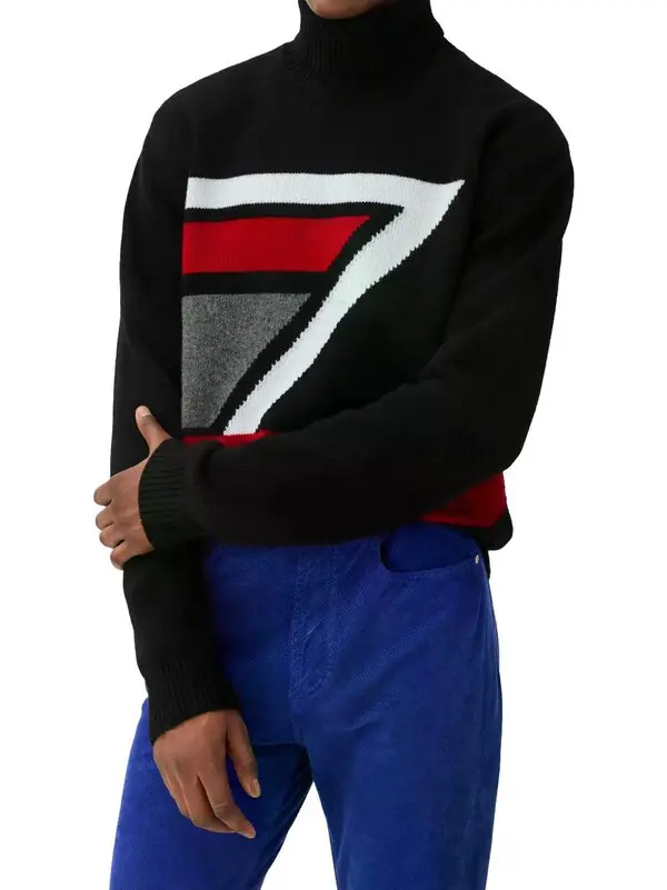 Versace Wool Intarsia Knit Turtleneck Jumper - Black