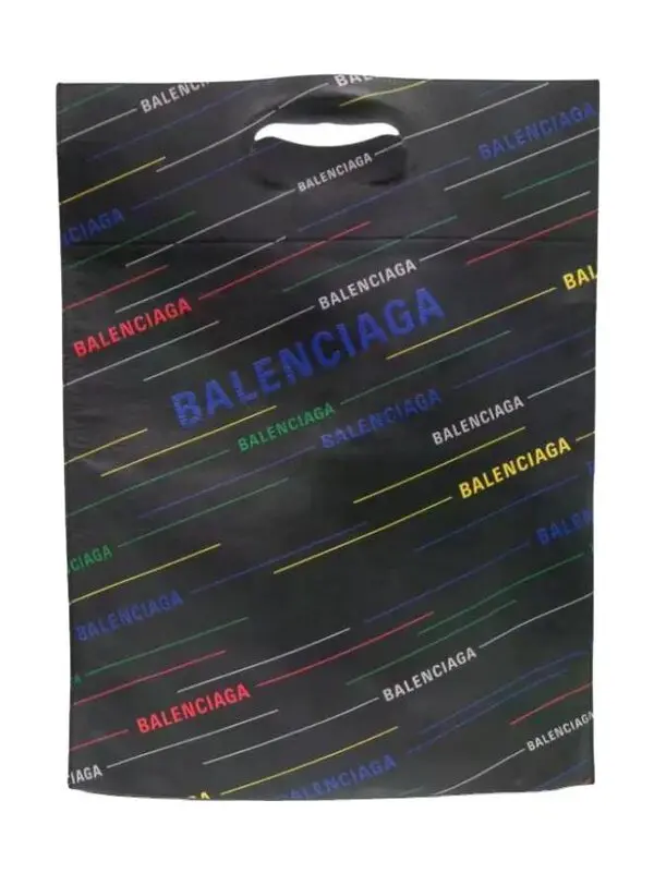 Balenciaga Calfskin Allover Logo Shopper Tote Bag - Black
