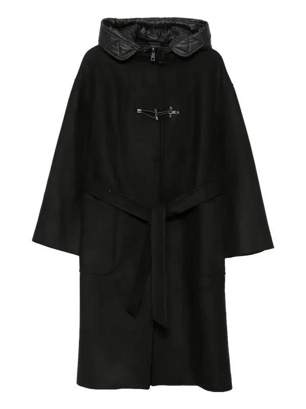 FAY Belted Hooded Coat - Black
