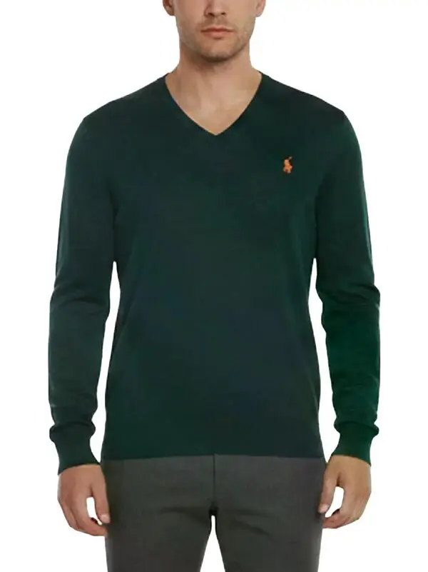 Polo Ralph Lauren Embroidered Logo V-neck Sweater - Green