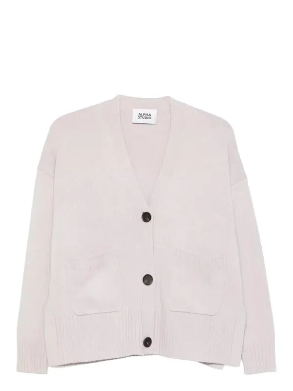 Alpha Studio V-neck Cardigan With Patch Pockets - Neutrals