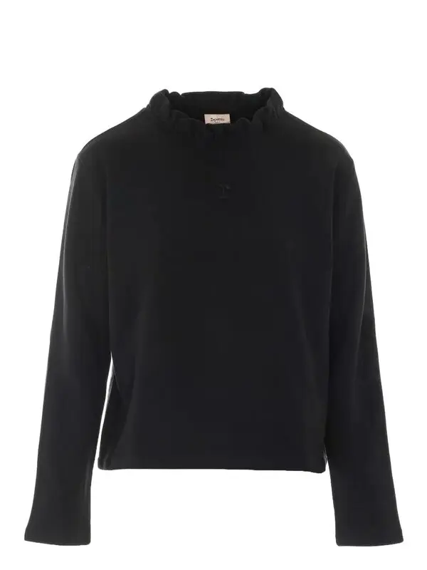 Repetto Embroidered Logo Ruffled Neck Sweater - Black