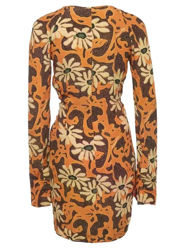 Nanushka Ira Floral-print Cut-out Mini Dress - Orange