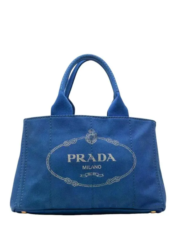 Prada Canapa Logo Tote Satchel - Blue