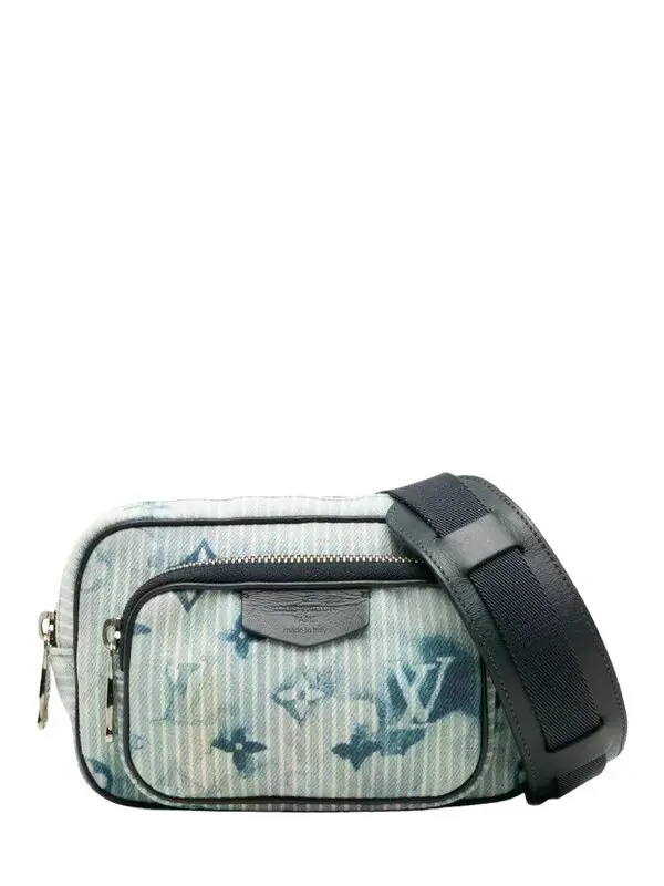 LOUIS VUITTON 2021 Monogram Denim Watercolor Hickory Stripes Outdoor Pouch Crossbody Bag - Blue
