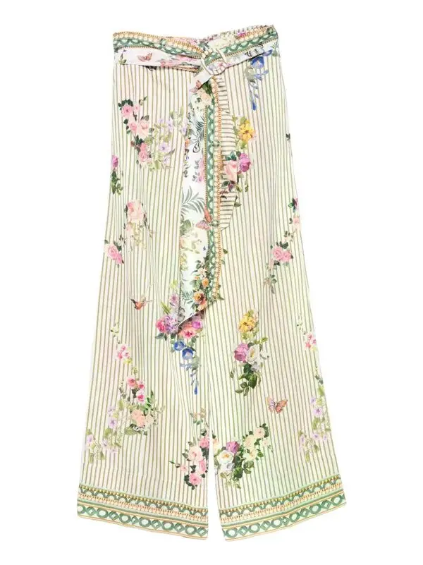 Camilla Floral Print Belted Palazzo Pants - White