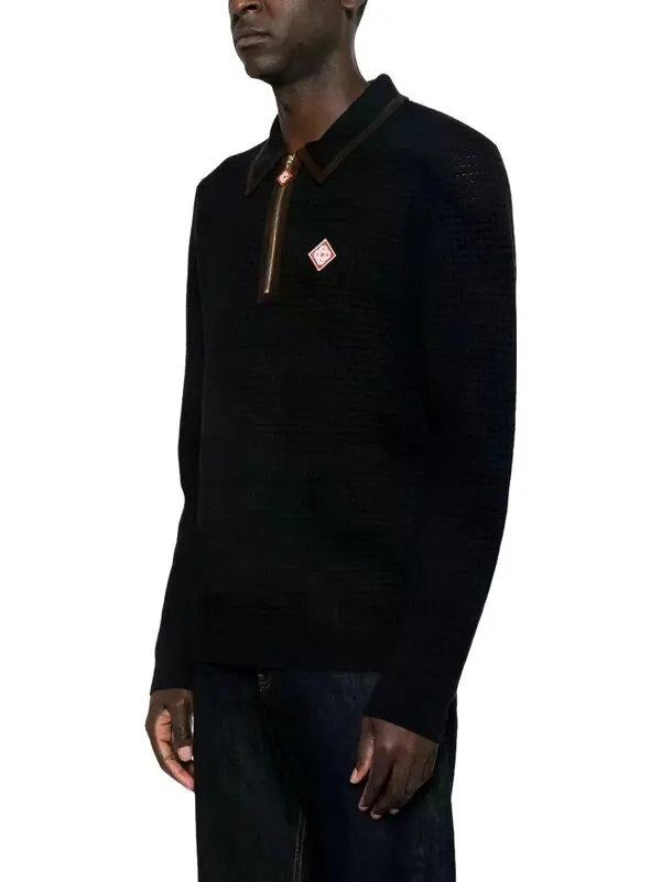 Casablanca Waffle Knit Zip-up Sweater - Black
