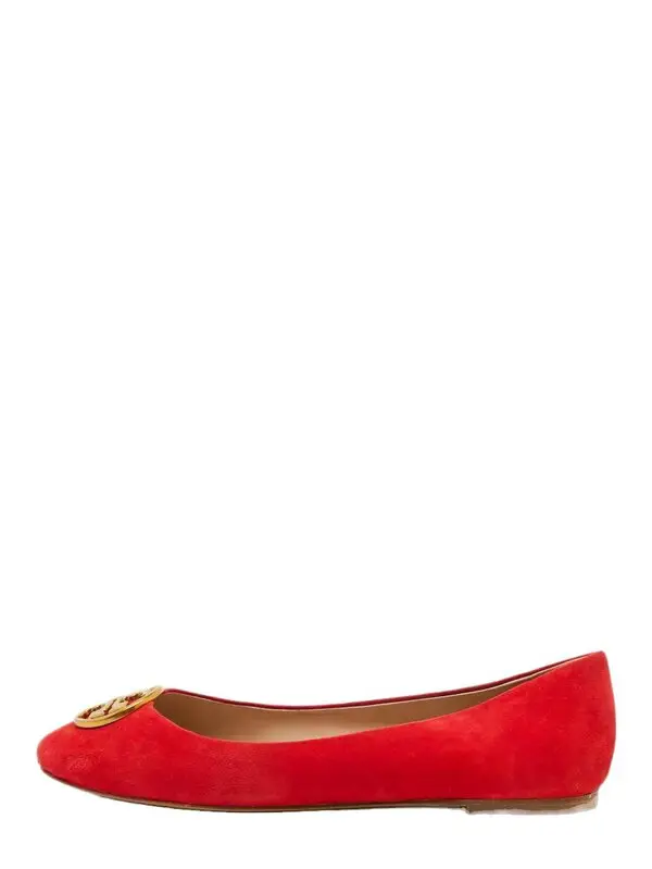 Tory Burch Suede Logo Medallion Ballet Flats - Red