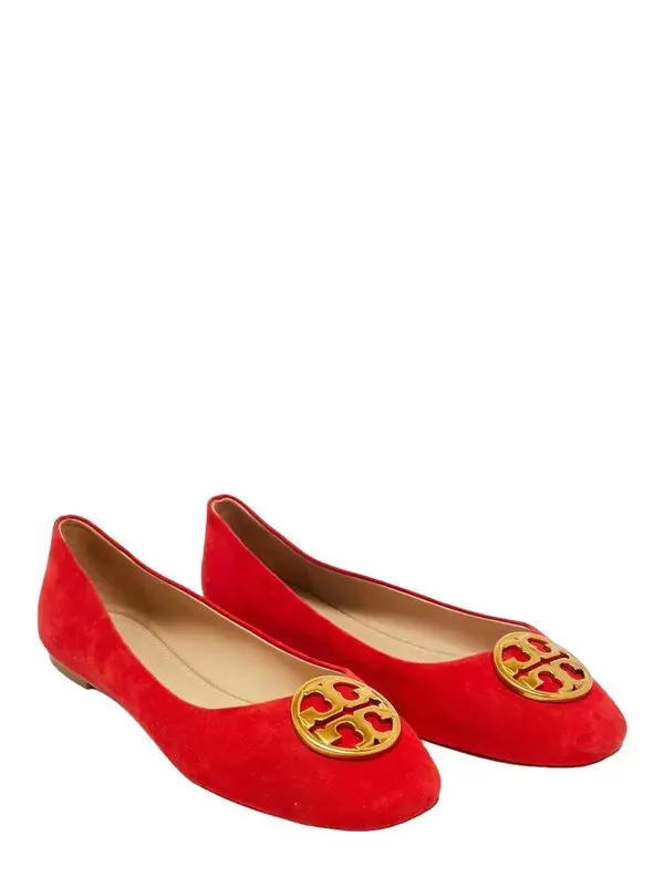Tory Burch Suede Logo Medallion Ballet Flats - Red