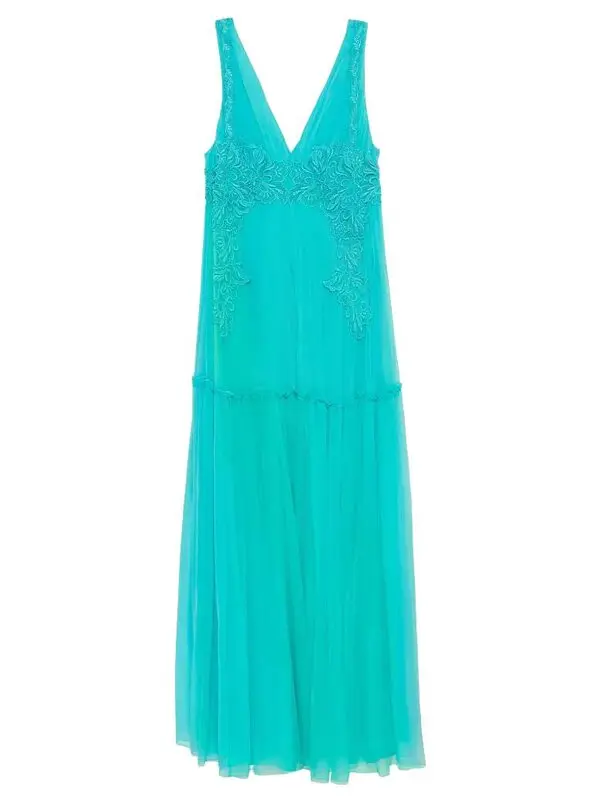 Alberta Ferretti Lace-appliqué Tiered Maxi Dress - Blue