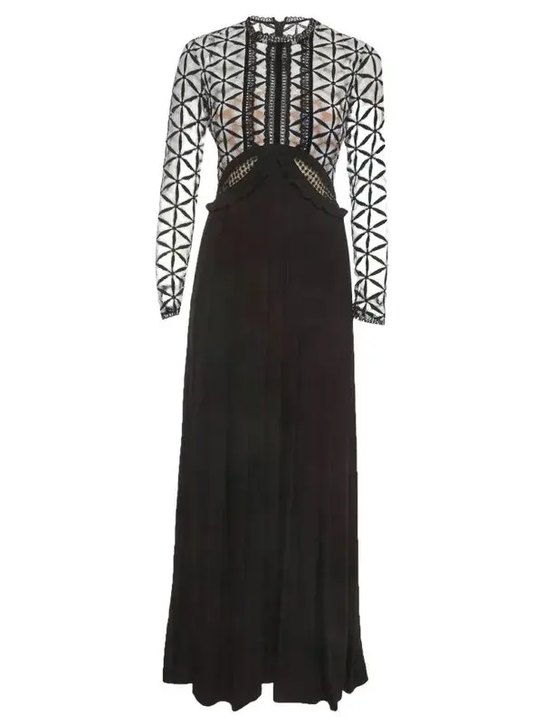 SELF-PORTRAIT Guipure Lace Pleated Maxi Dress - Black