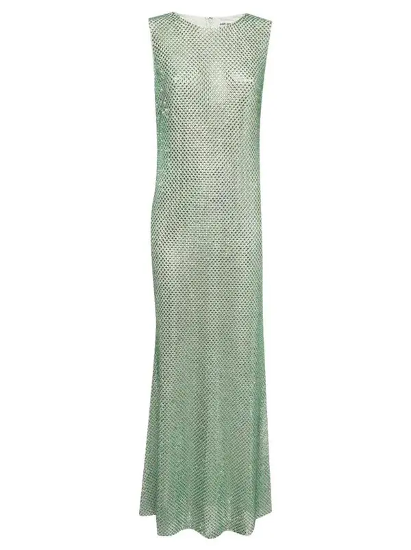 SELF-PORTRAIT Crystal-embellished Mesh Midi Dress - Green