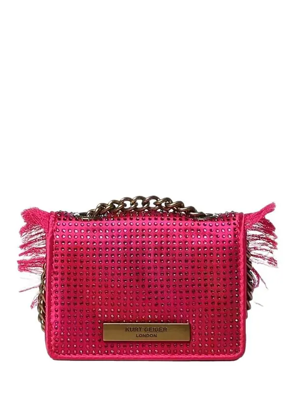 Kurt Geiger Fuchsia Crystal Embellished Fringed Shoulder Bag - Pink