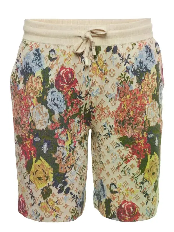 LOUIS VUITTON Floral Monogram Jacquard Knit Shorts - Neutrals