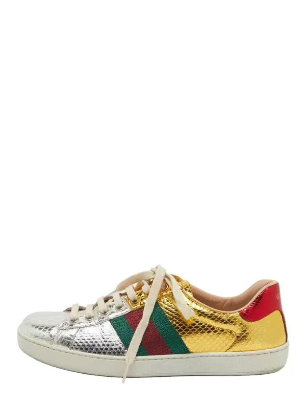 Gucci Ace Web Sneakers Metallic Snake-effect - Gold