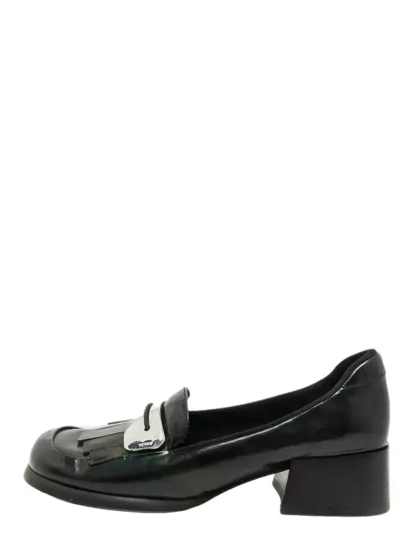 Prada Leather Fringe Loafers With Silver-tone Hardware - Black