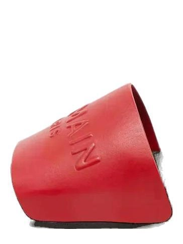 Balmain Logo-embossed Leather Slides - Red
