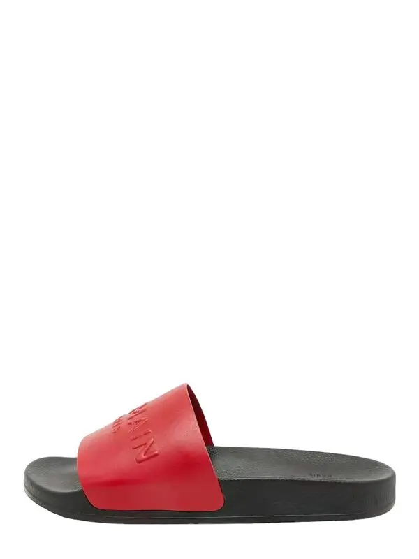 Balmain Logo-embossed Leather Slides - Red