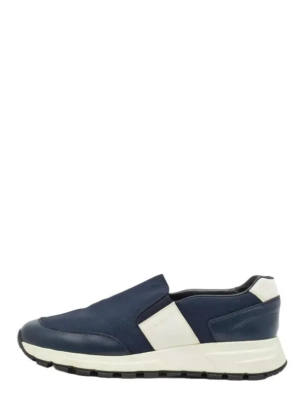 Prada Navy Leather Round Toe Slip-on Sneakers - Blue