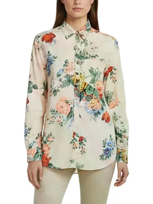 Sportmax Floral Print Cotton Poplin Shirt - Neutrals